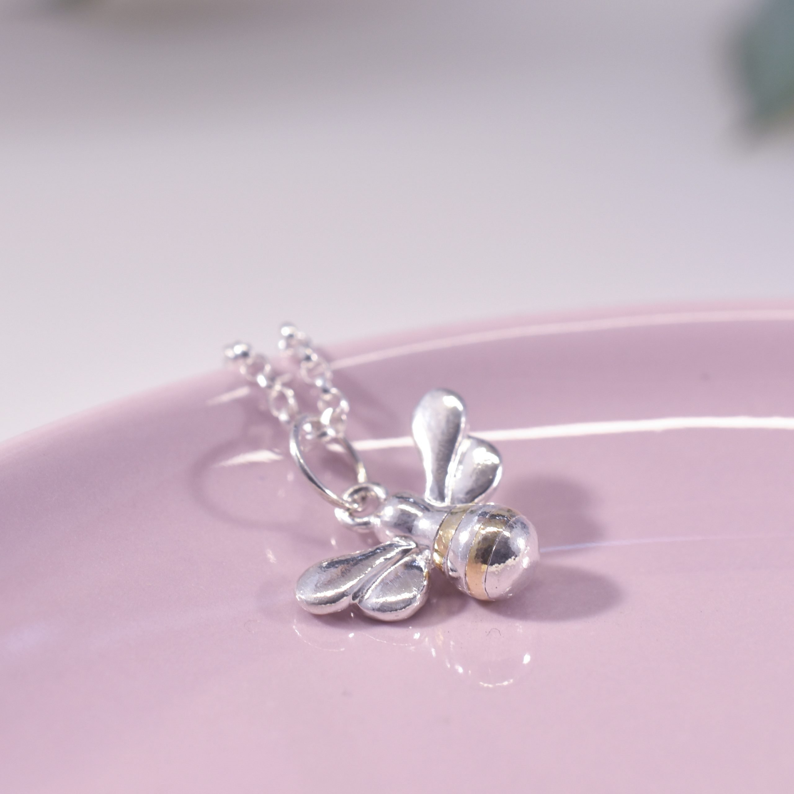 Handmade Sterling Silver & Gold Bumble Bee Necklace